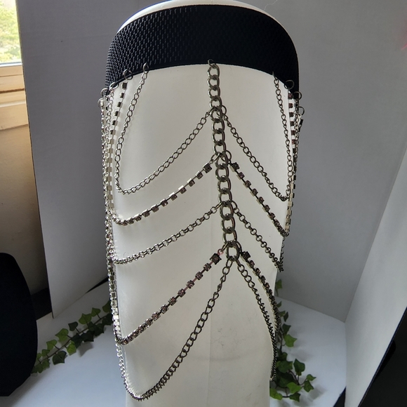 Jewelry | Silver Leg Chain Elastic Band Multi Chain Rhinestones | Poshmark
